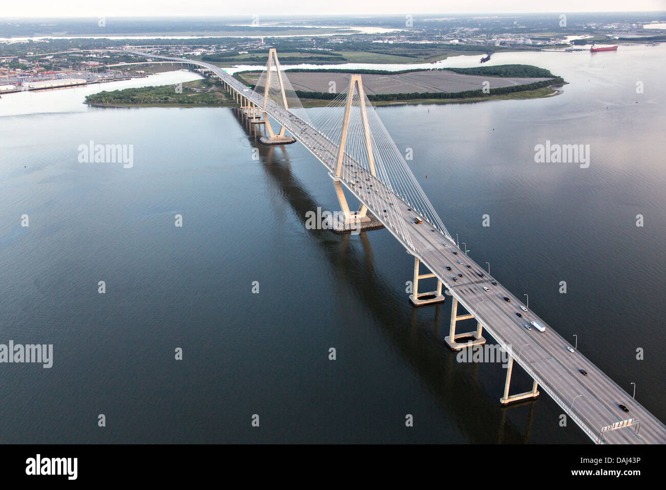 Aerial view of the Arthur Ravenel Bridge in Charleston, SC Stock Photo ...