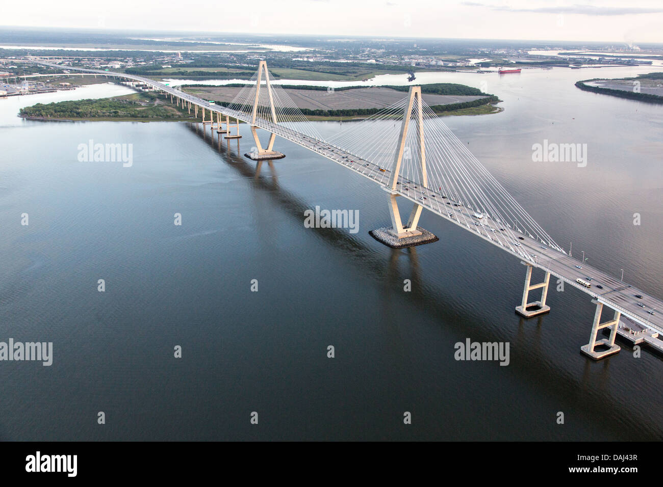 Aerial view of the Arthur Ravenel Bridge in Charleston, SC Stock Photo ...