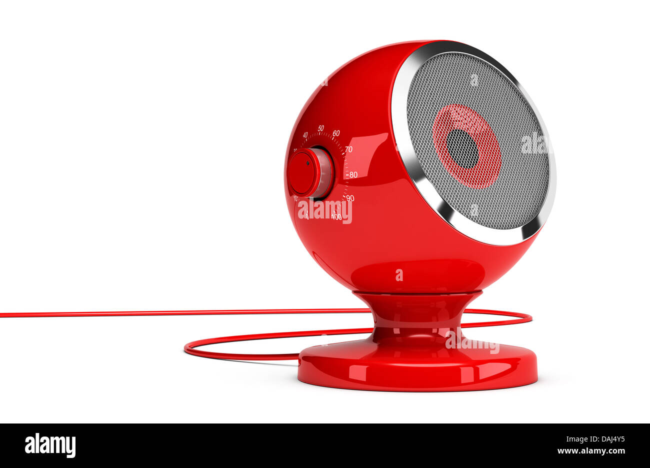 Conceptual red sound speaker over white background including a volume ...