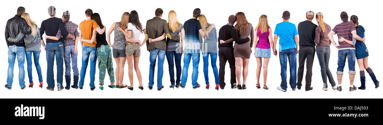 Back view group of couple. Rear view people pair collection. backside ...