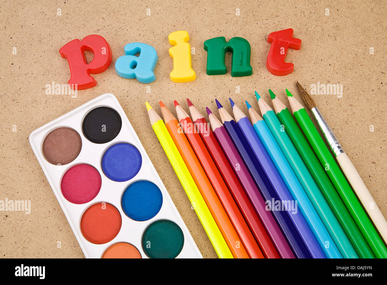 paint, crayons, brush Stock Photo - Alamy