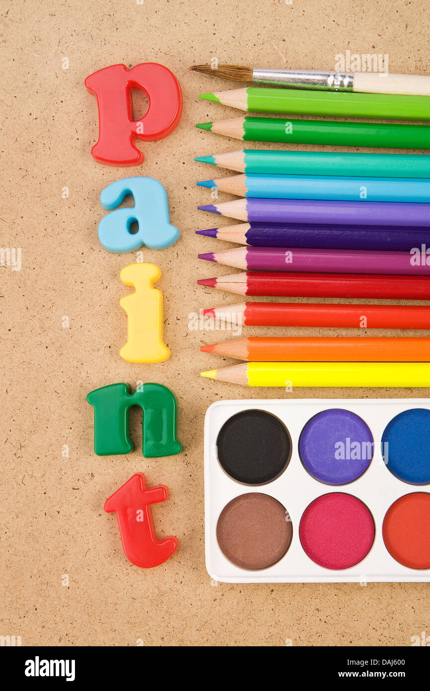 paint, crayons, brush Stock Photo - Alamy