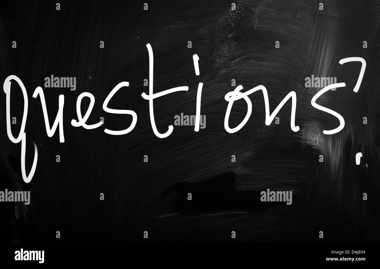 Question handwritten with white chalk on a blackboard Stock Photo - Alamy