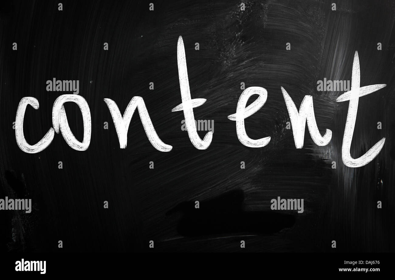 The word "Content" handwritten with white chalk on a blackboard Stock ...