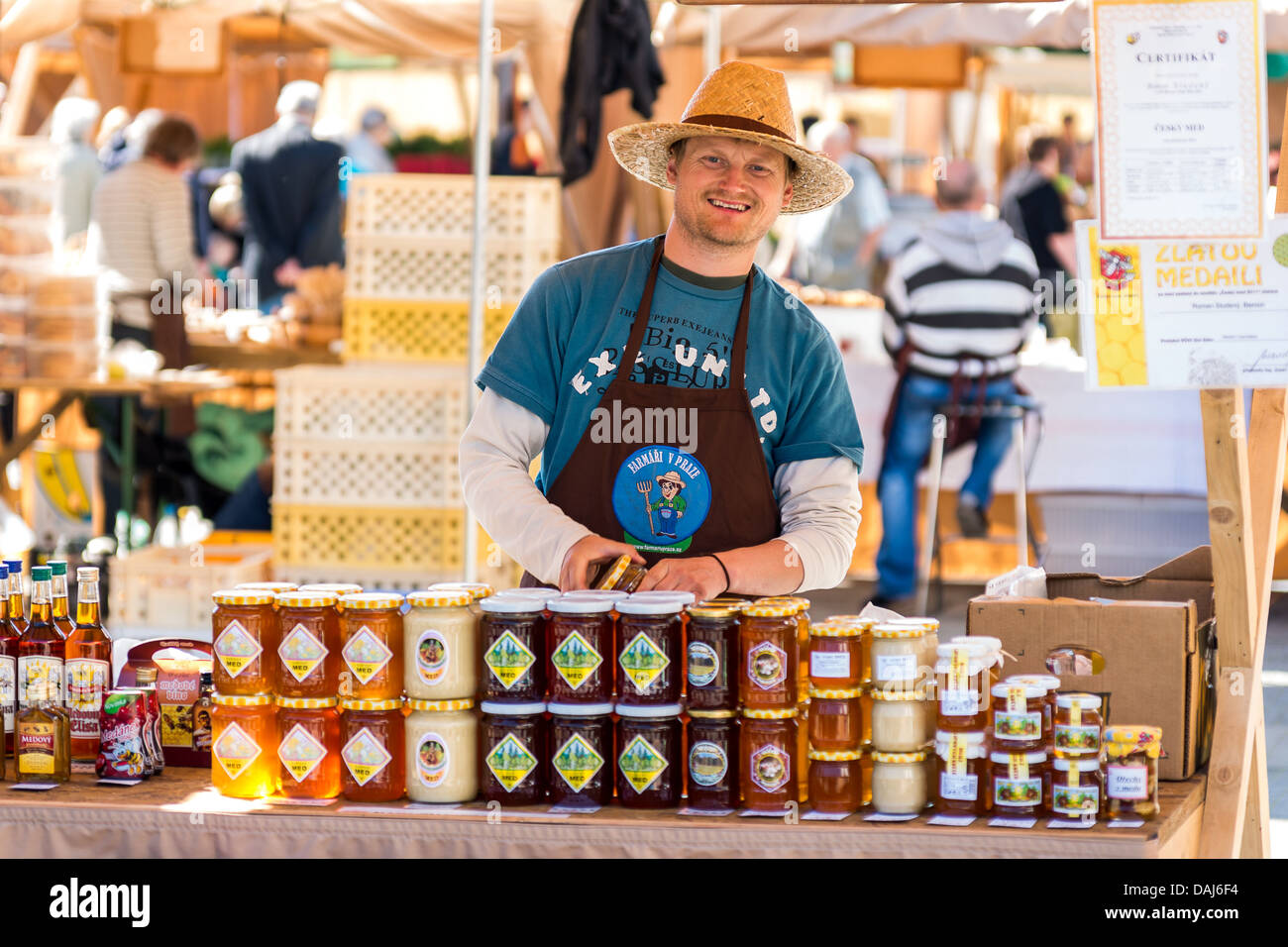 shop keeper, market, seller, farmer, honey Stock Photo - Alamy