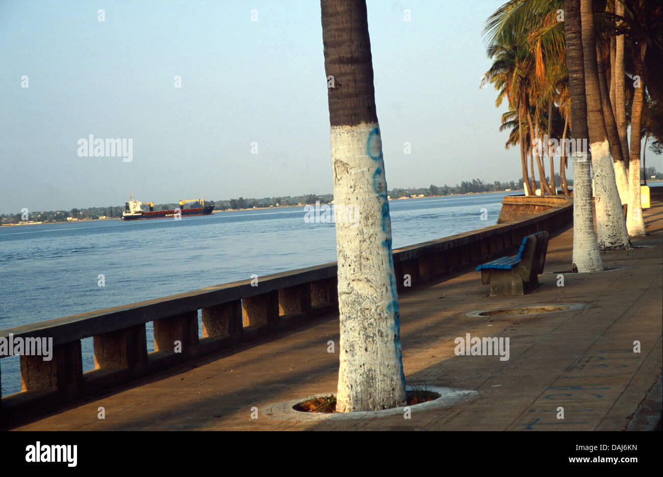 Ship enters Bay of Maputo seen from Av Da Marginal, Maputo Stock Photo ...