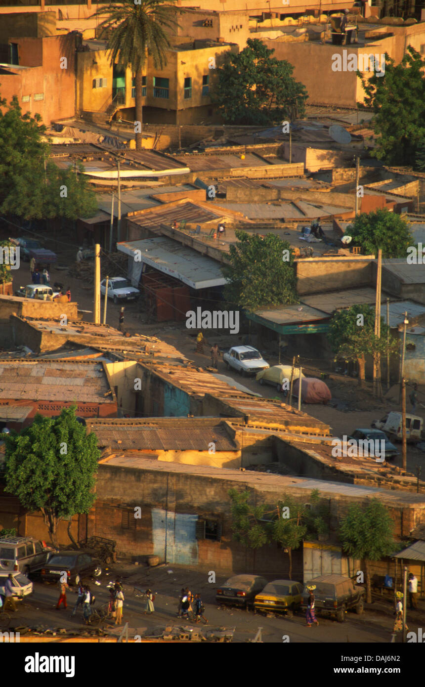 Street scene in the early morning, Bamako, Mali, taken from the top ...
