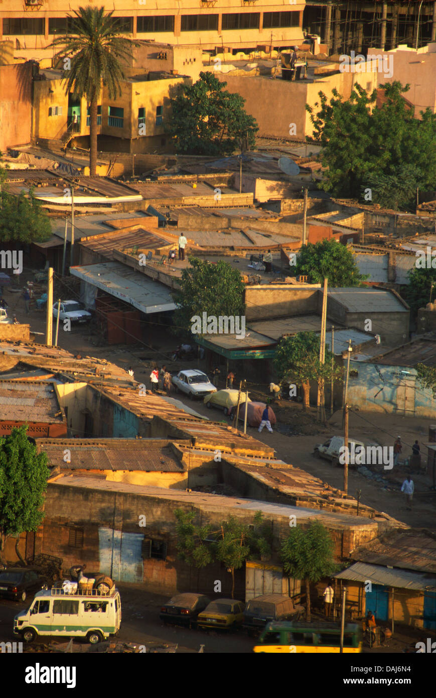Street scene in the early morning, Bamako, Mali, taken from the top ...