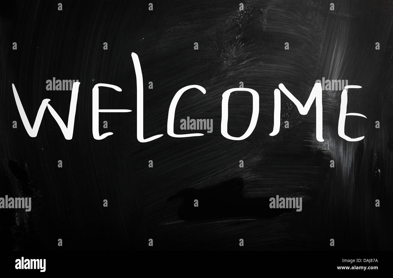 Welcome chalkboard Black and White Stock Photos & Images - Alamy