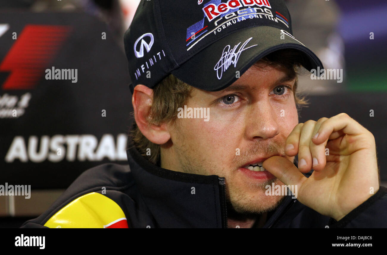 German Formula One driver Sebastian Vettel of Red Bull Racing gestures ...