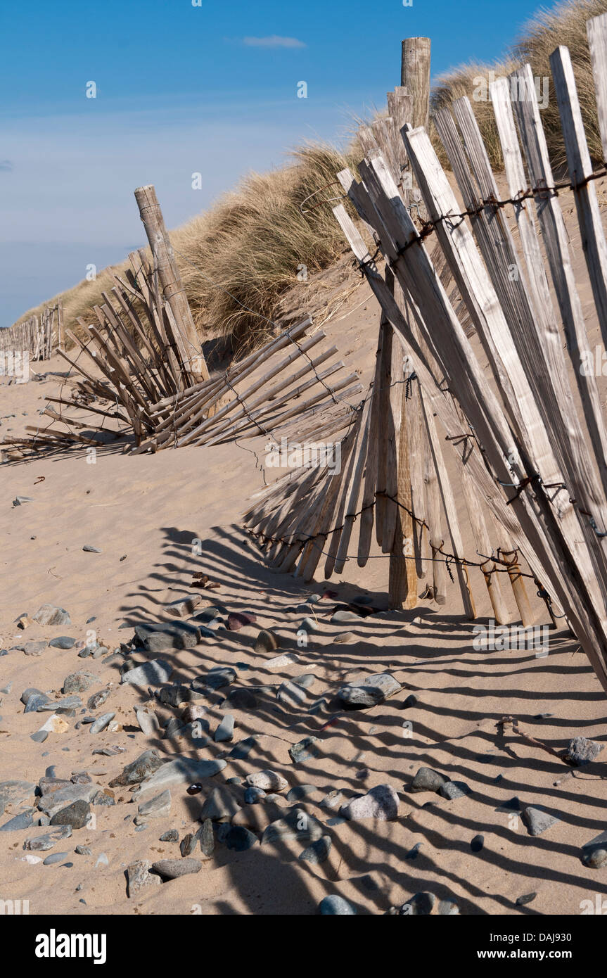Conwy Morfa beach North Wales sand dune protection fencing Stock Photo ...