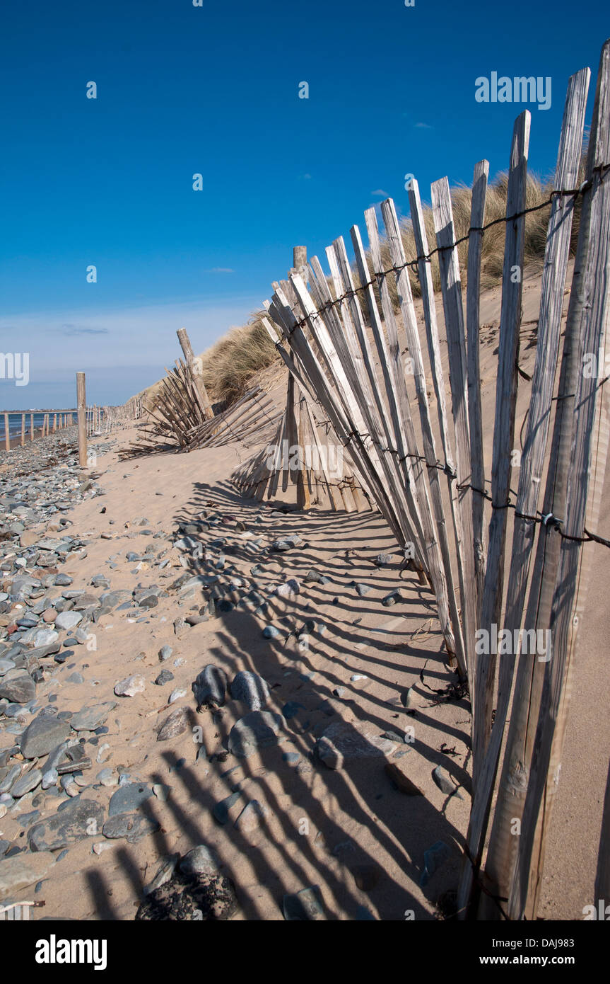 Conwy Morfa beach North Wales sand dune protection fencing Stock Photo ...