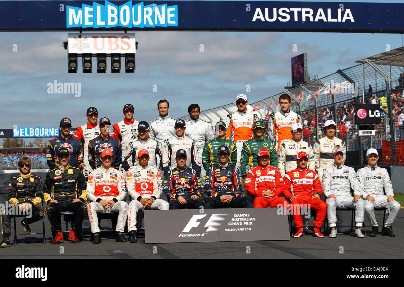 The picture shows Formula One drivers posing for a group photo before ...
