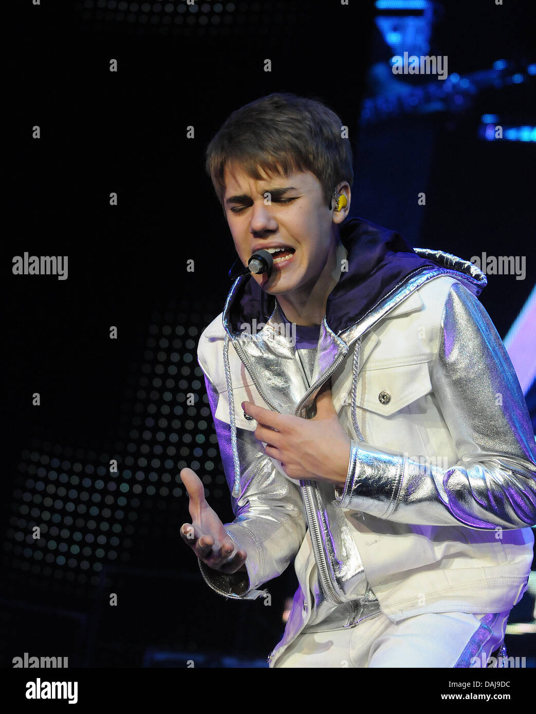 The picture shows the Canadian singer Justin Bieber performing during ...