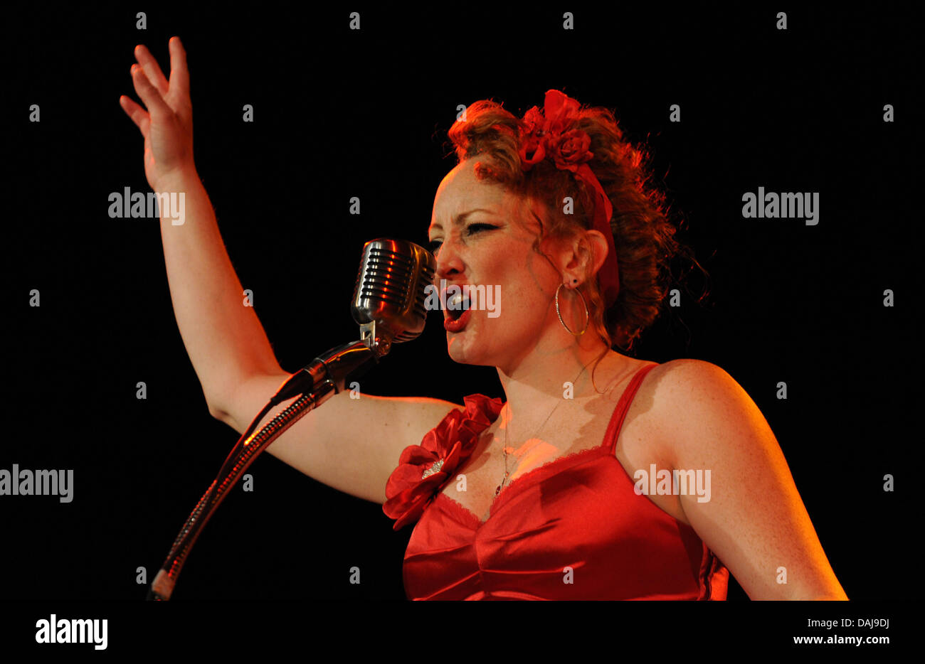 The picture shows Gina Haley performing at the start of the Europe Tour ...