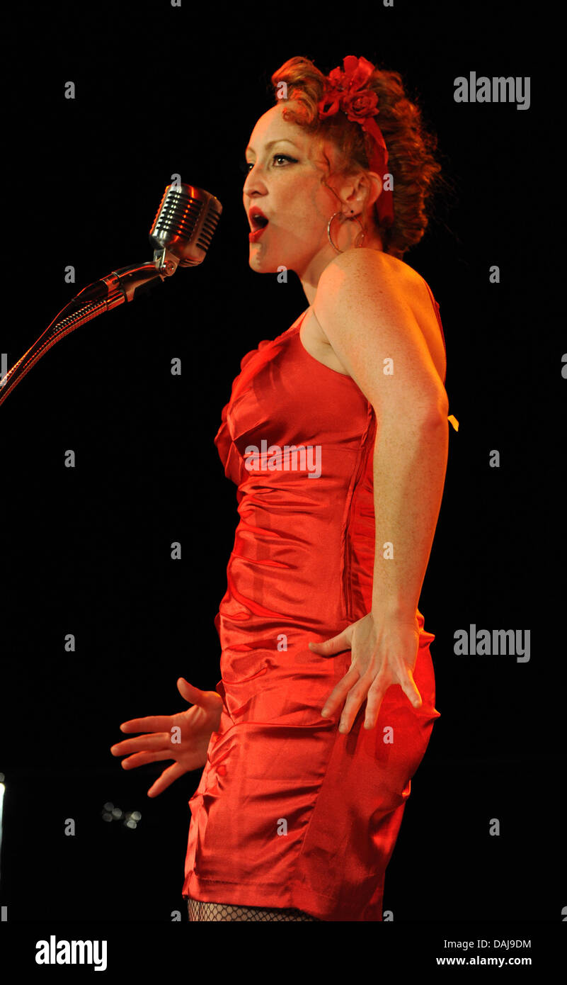The picture shows Gina Haley performing at the start of the Europe Tour ...