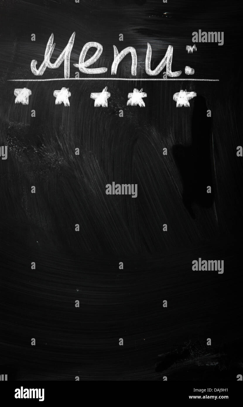 Menu title written with chalk on blackboard Stock Photo - Alamy