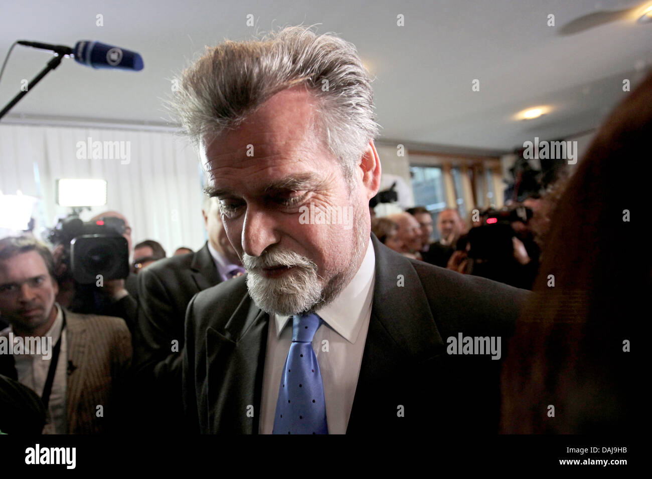 The FDP's top candidate Herbert Mertin gives a statement after the ...