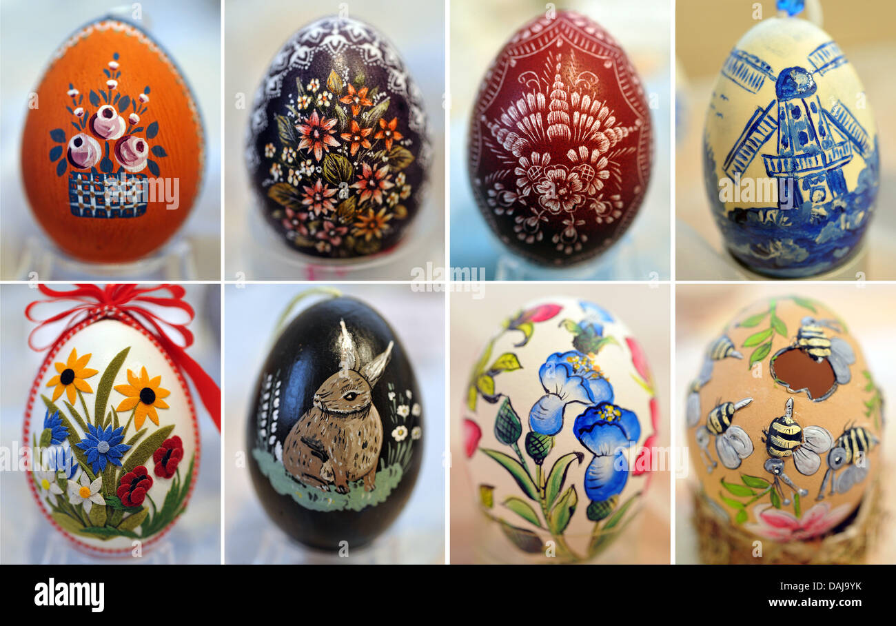 A composite picture shows individually designed eggs for the Easter ...