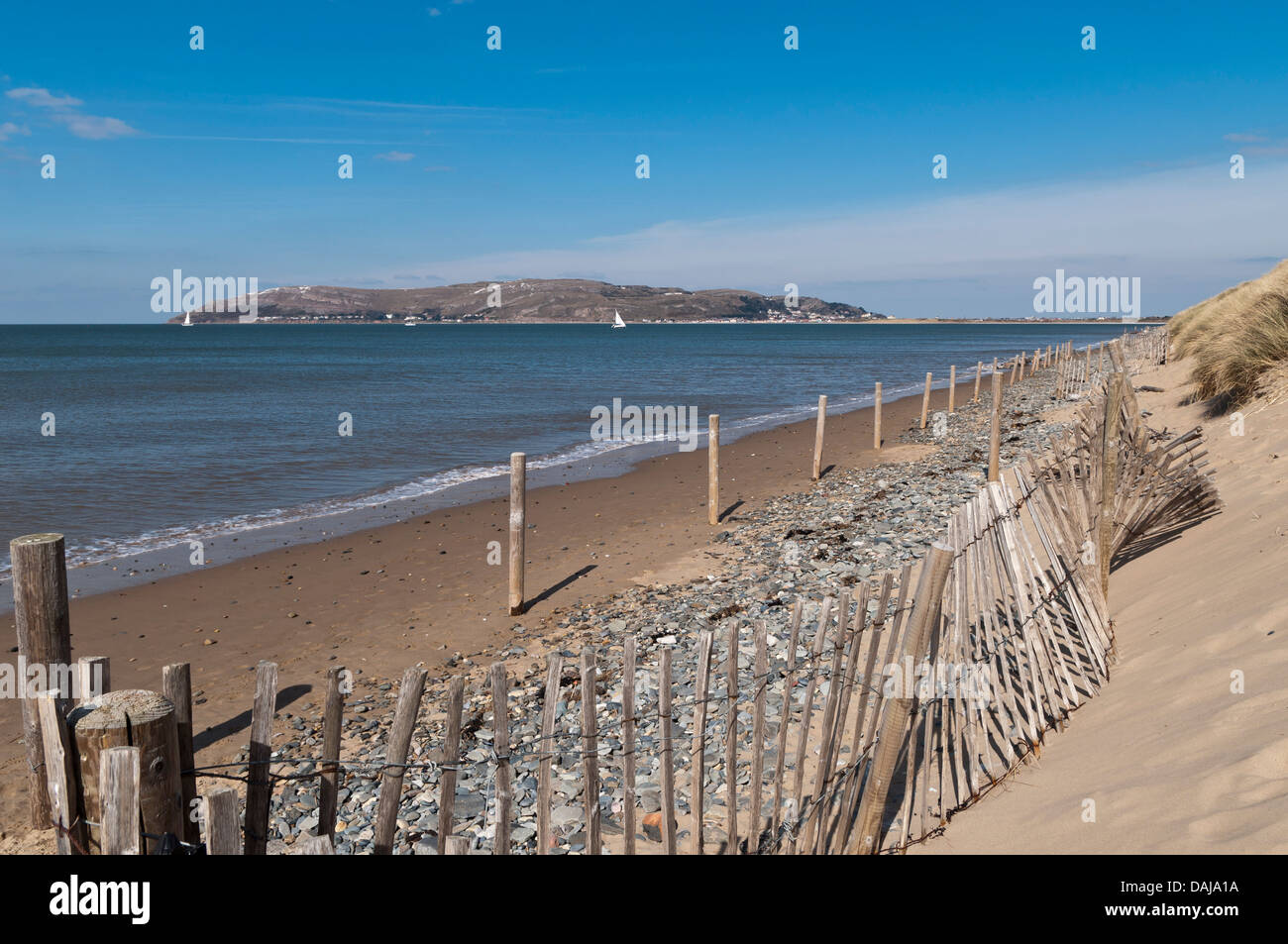 Conwy Morfa beach North Wales sand dune protection fencing Stock Photo ...