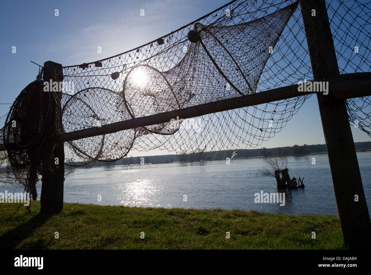 Bow nets at the waters of Lower Oder river valley national park in ...