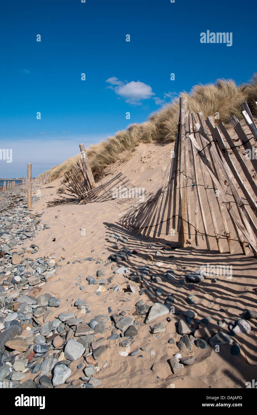Conwy Morfa beach North Wales sand dune protection fencing Stock Photo ...