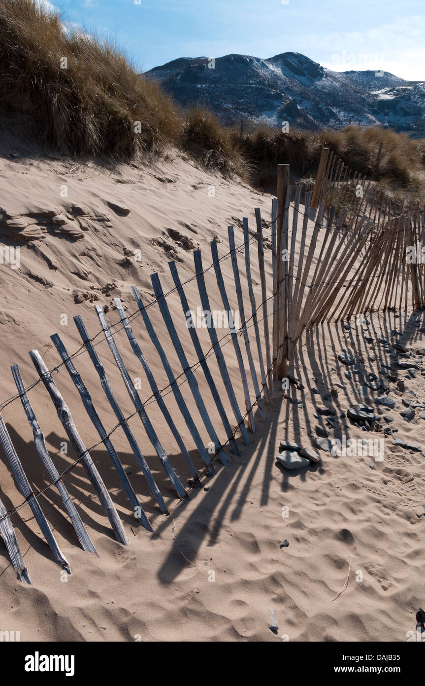 Conwy Morfa beach North Wales sand dune protection fencing Stock Photo ...