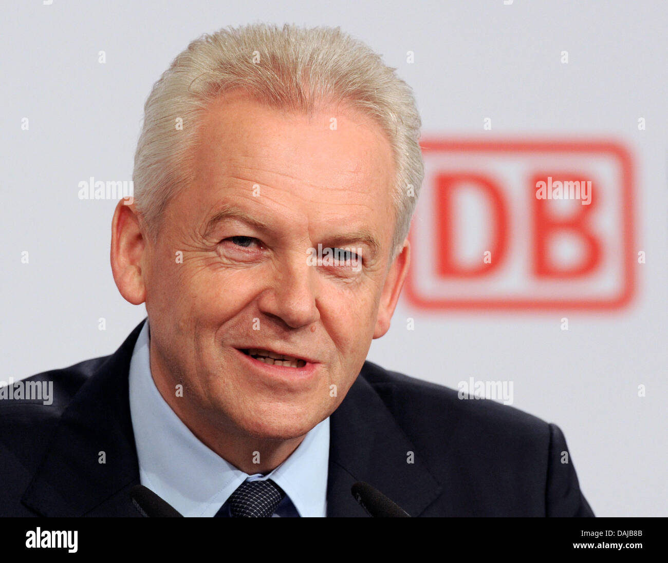 The CEO of Deutsche Bahn AG (German Railways), Ruediger Grube, smiles ...