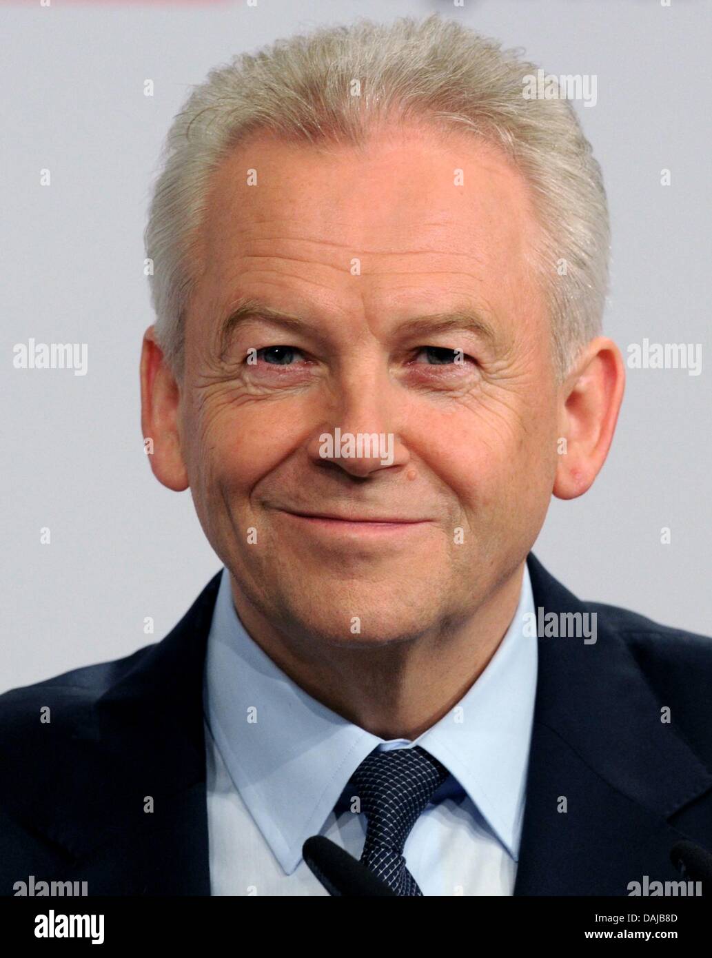 The CEO of Deutsche Bahn AG (German Railways), Ruediger Grube, smiles ...