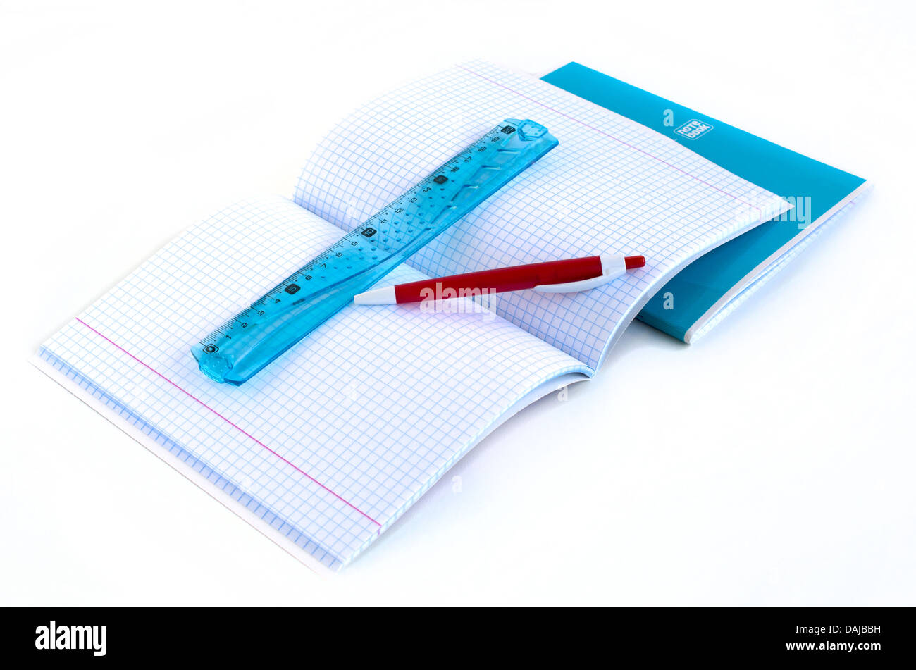 school supplies - notebooks, pen, ruler Stock Photo - Alamy