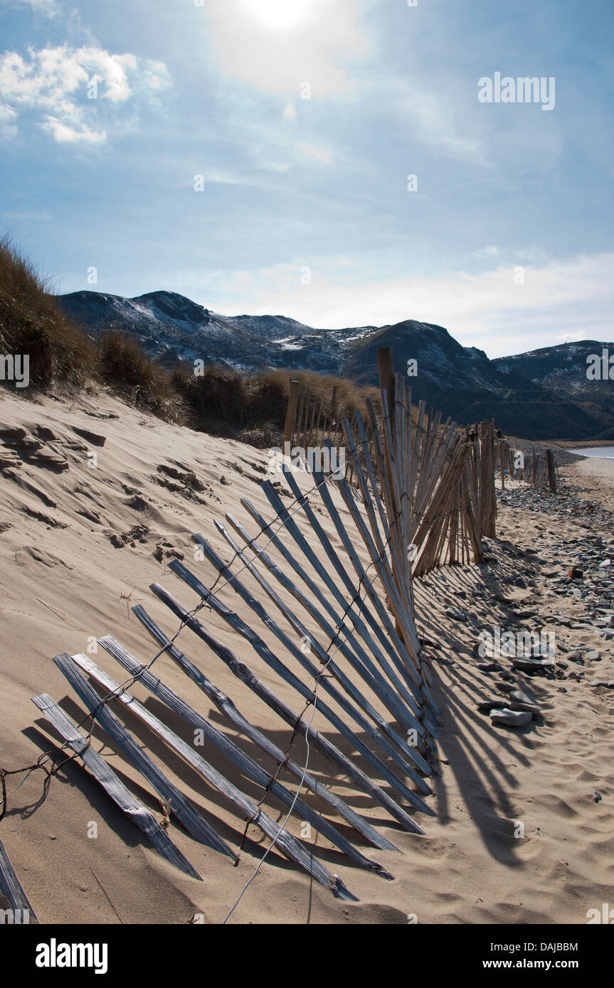 Conwy Morfa beach North Wales sand dune protection fencing Stock Photo ...