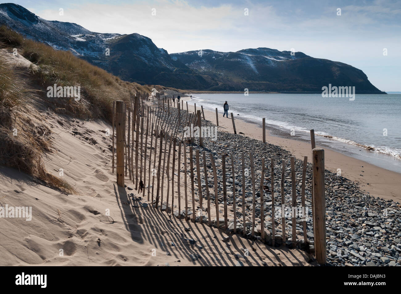 Conwy Morfa beach North Wales sand dune protection fencing Stock Photo ...