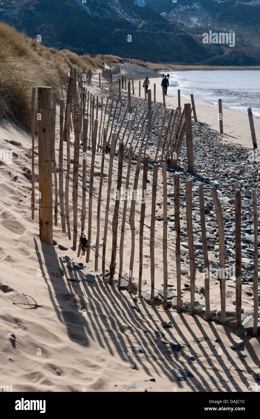 Conwy Morfa beach North Wales sand dune protection fencing Stock Photo ...