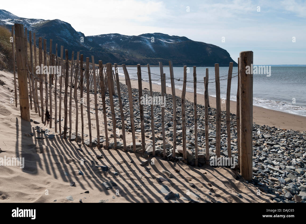 Conwy Morfa beach North Wales sand dune protection fencing Stock Photo ...