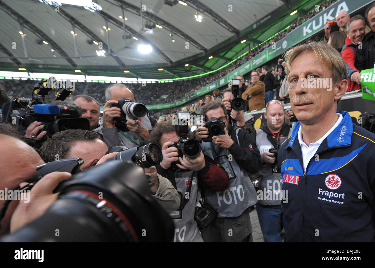 Frankfurt coach Christoph Daum arrives for the Bundesliga match VfL ...
