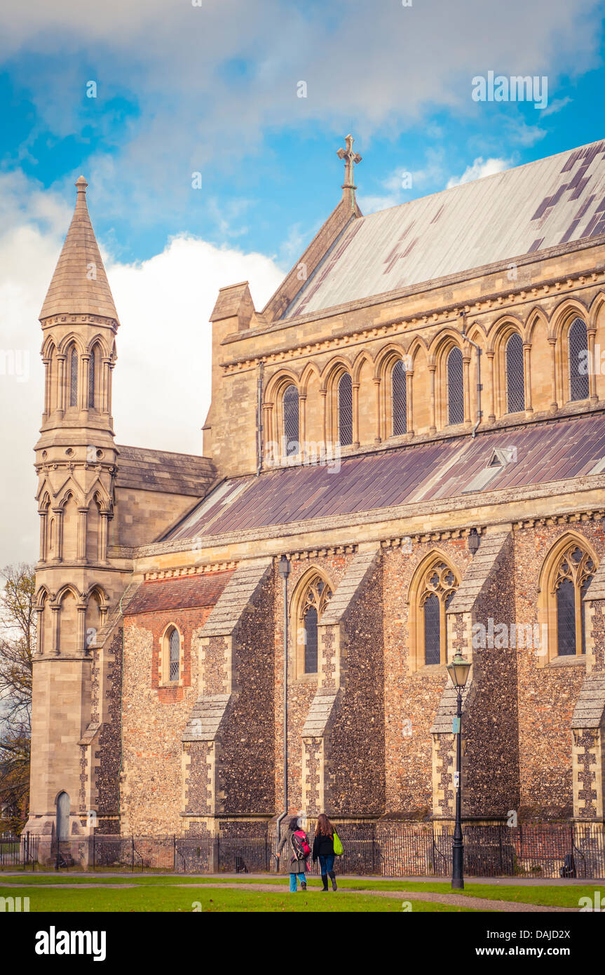 A view of the exterior of St. Alban's Abbey, St. Albans, Hertfordshire ...