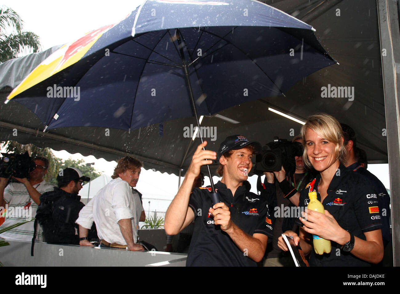 German Formula One driver Sebastian Vettel of Red Bull and his Press ...