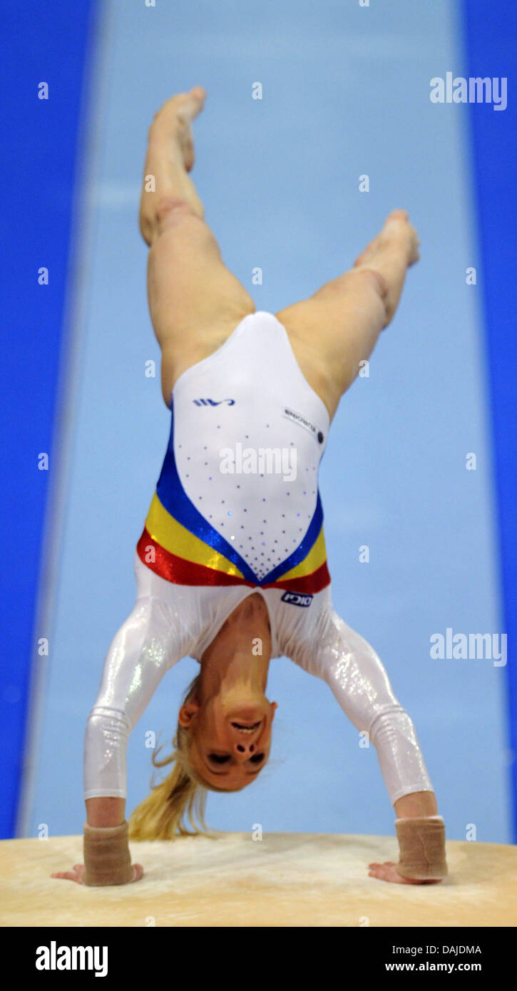 Romanian gymnast Sandra Raluca Izbasa performs a jump during the 2011 ...