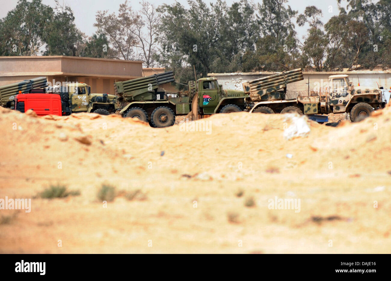 Rocket launchers sit waiting to be put into operation on the edge of ...