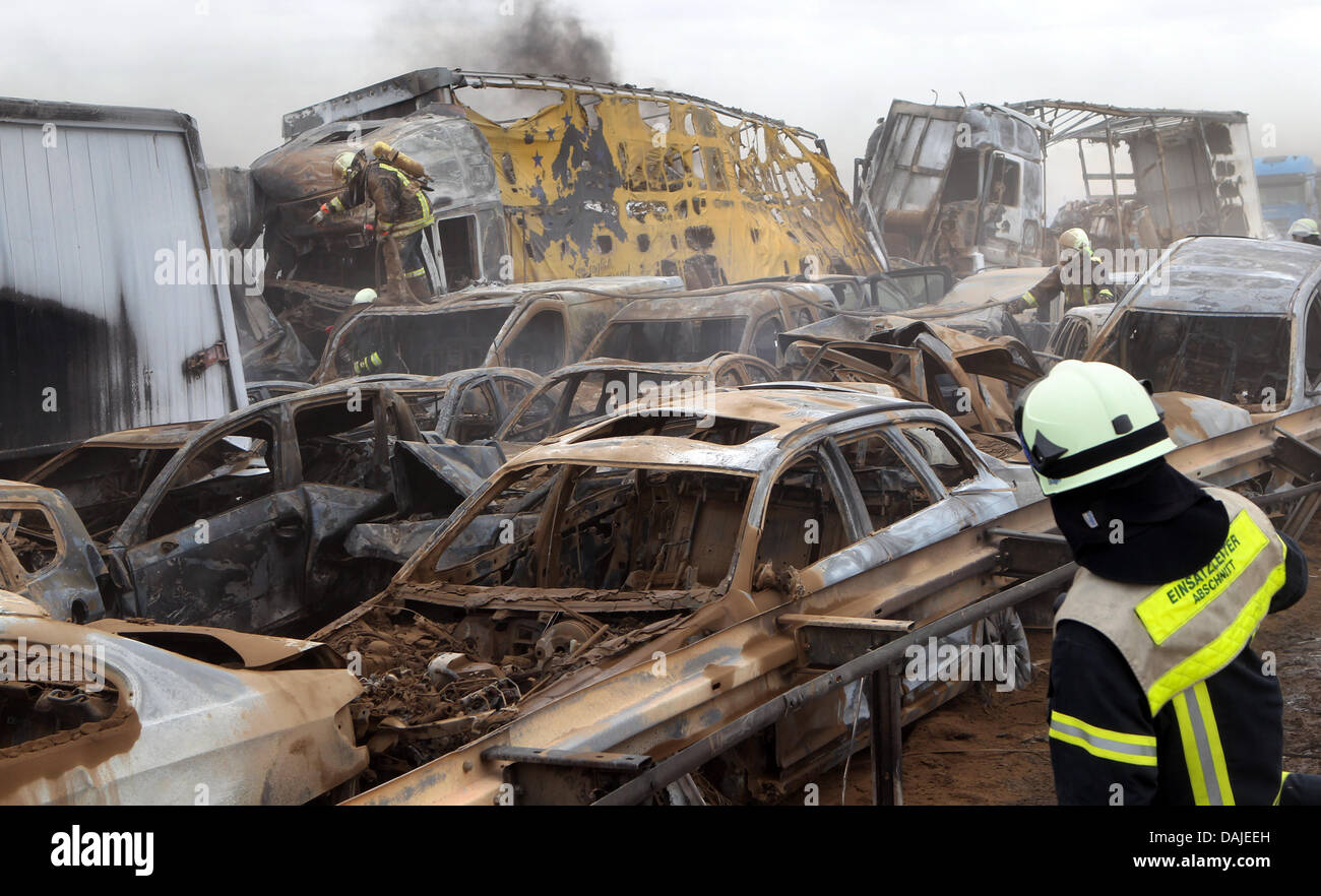 Firemen are in operation at a multiple car pile-up on Autobahn A19 in ...