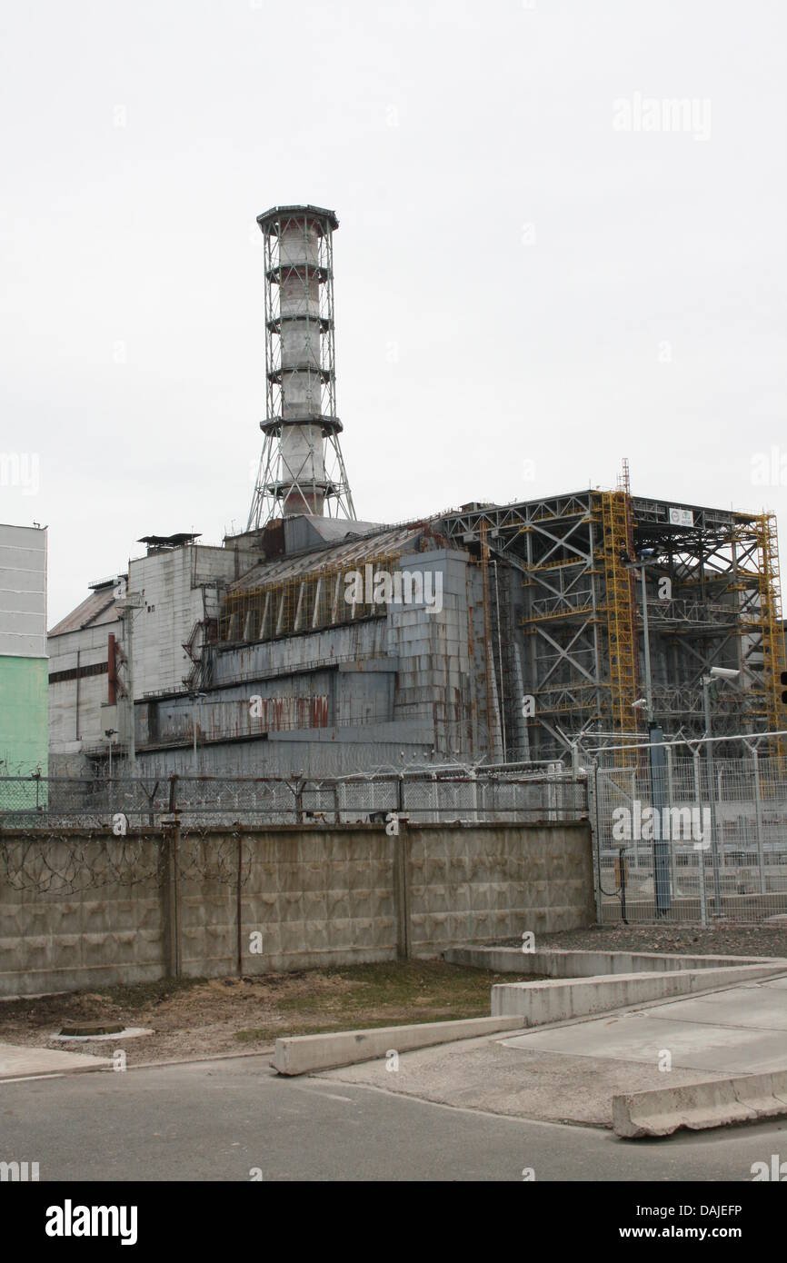 A view of the destroyed accident reacter 4 at the nuclear power plant ...