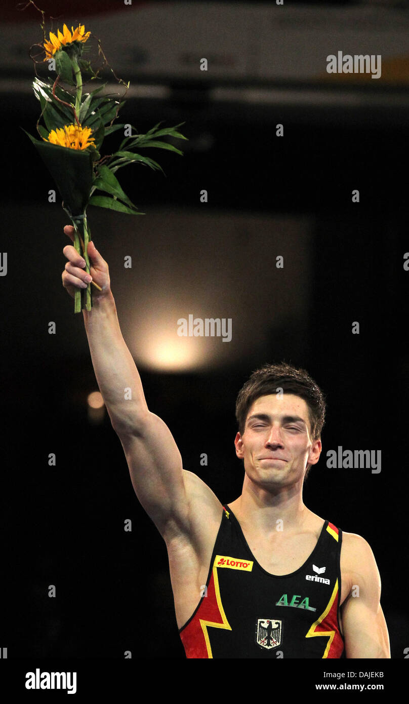 The gymnast Philipp Boy from Germany celebrates his victory during ...