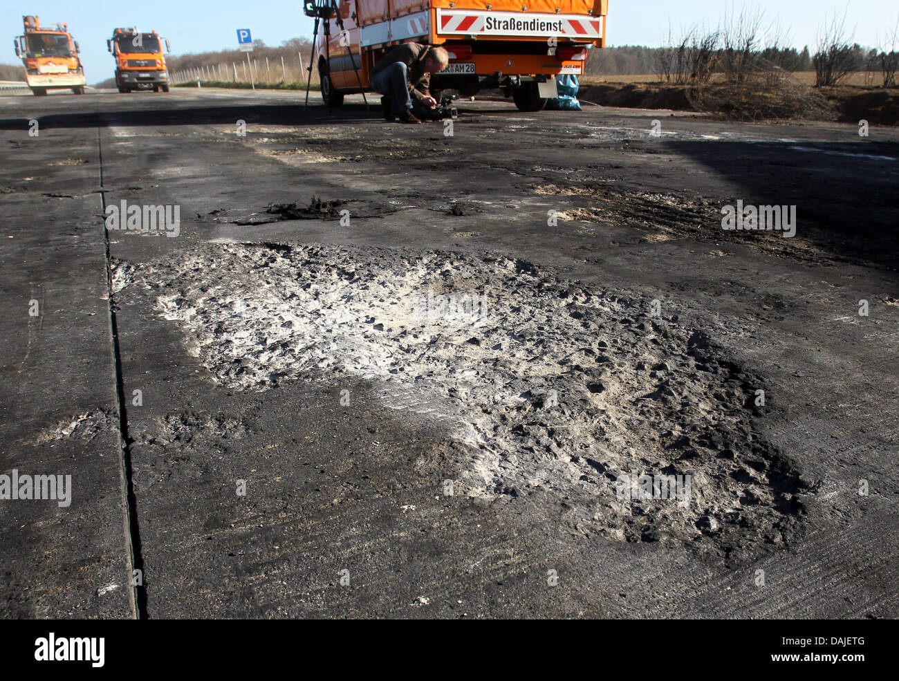 After the massive collision the damages of the concrete pavement ...