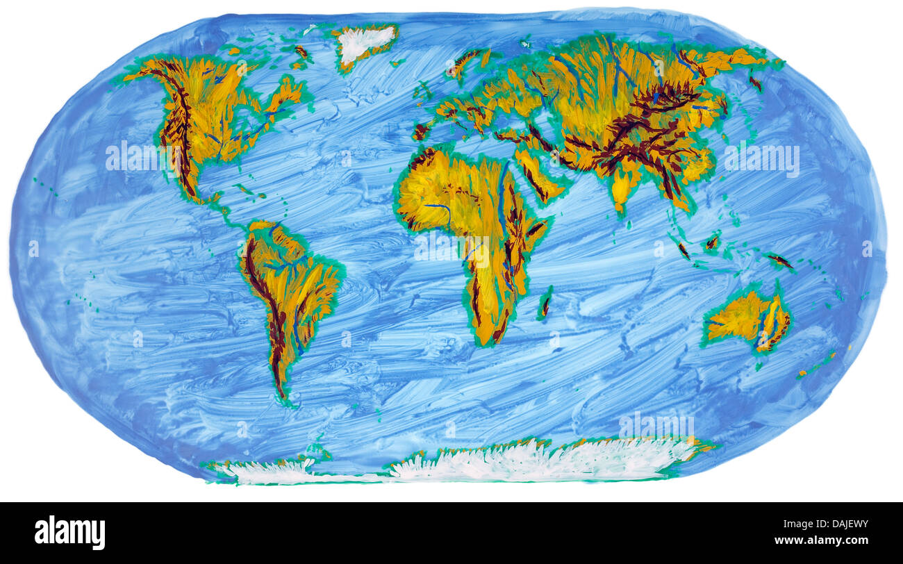 The children primitive abstract map of the Earth with continents and ...