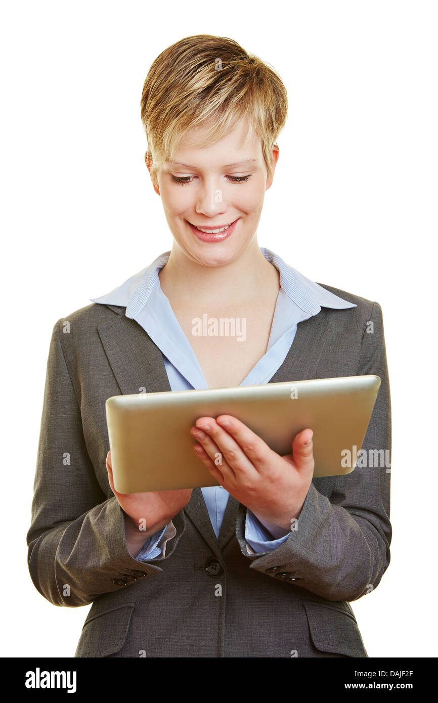 Young business woman using a tablet computer Stock Photo - Alamy
