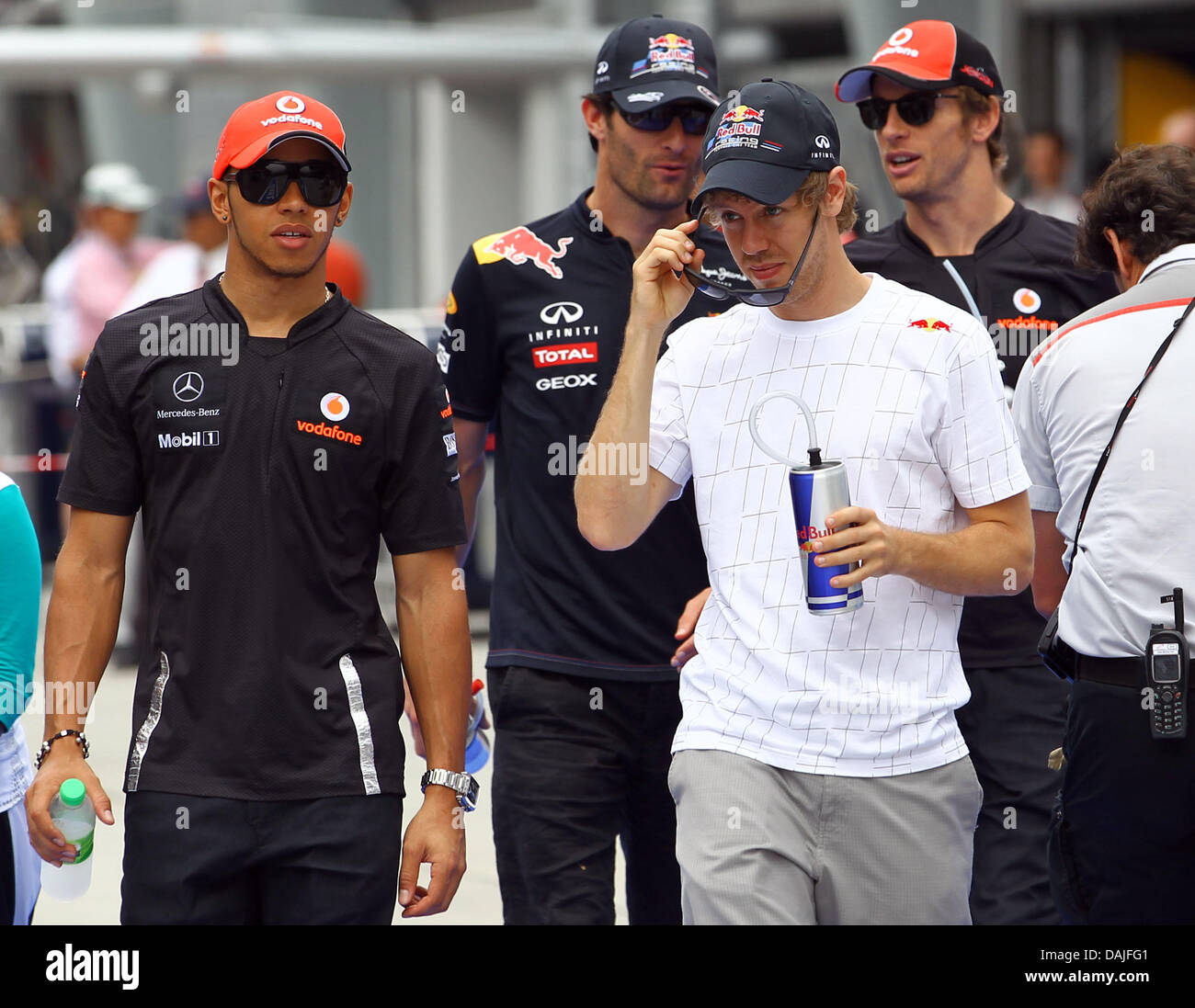 (L - R) British Formula One driver Lewis Hamilton of McLaren Mercedes ...