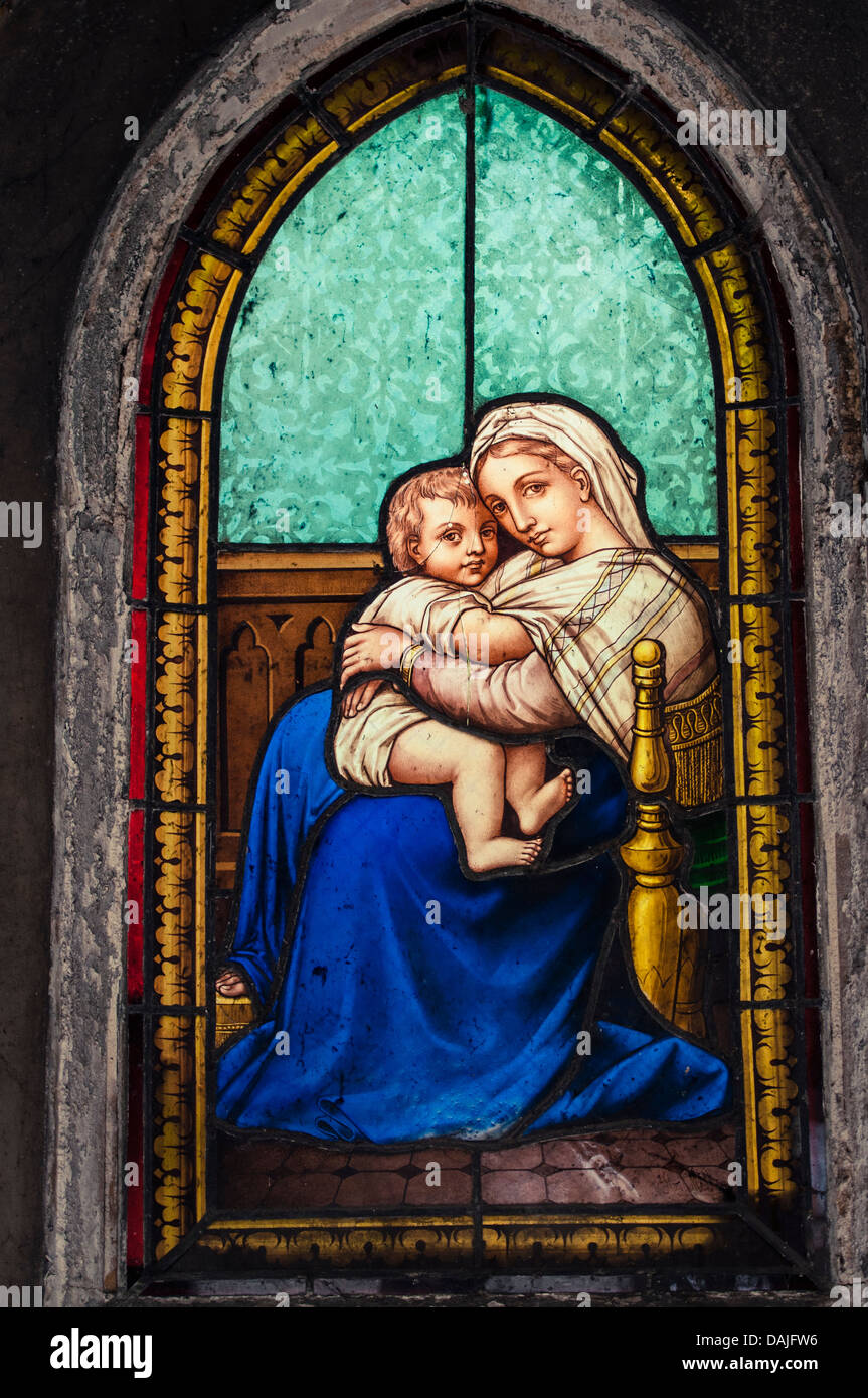 A stained glass window on a grave in Père Lachaise cemetery, Paris ...