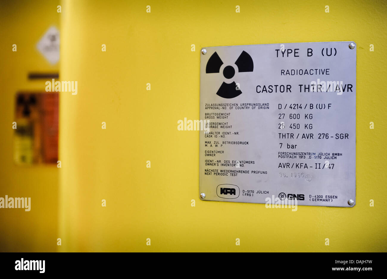 Radioactive waste is written on a container for radioactive waste at ...