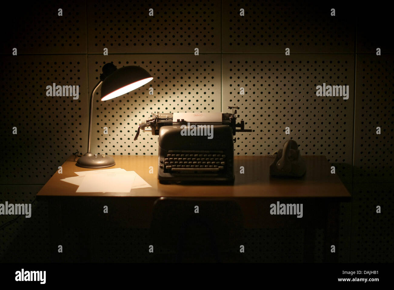 An old typewriter stands on a table in an office in the former ...