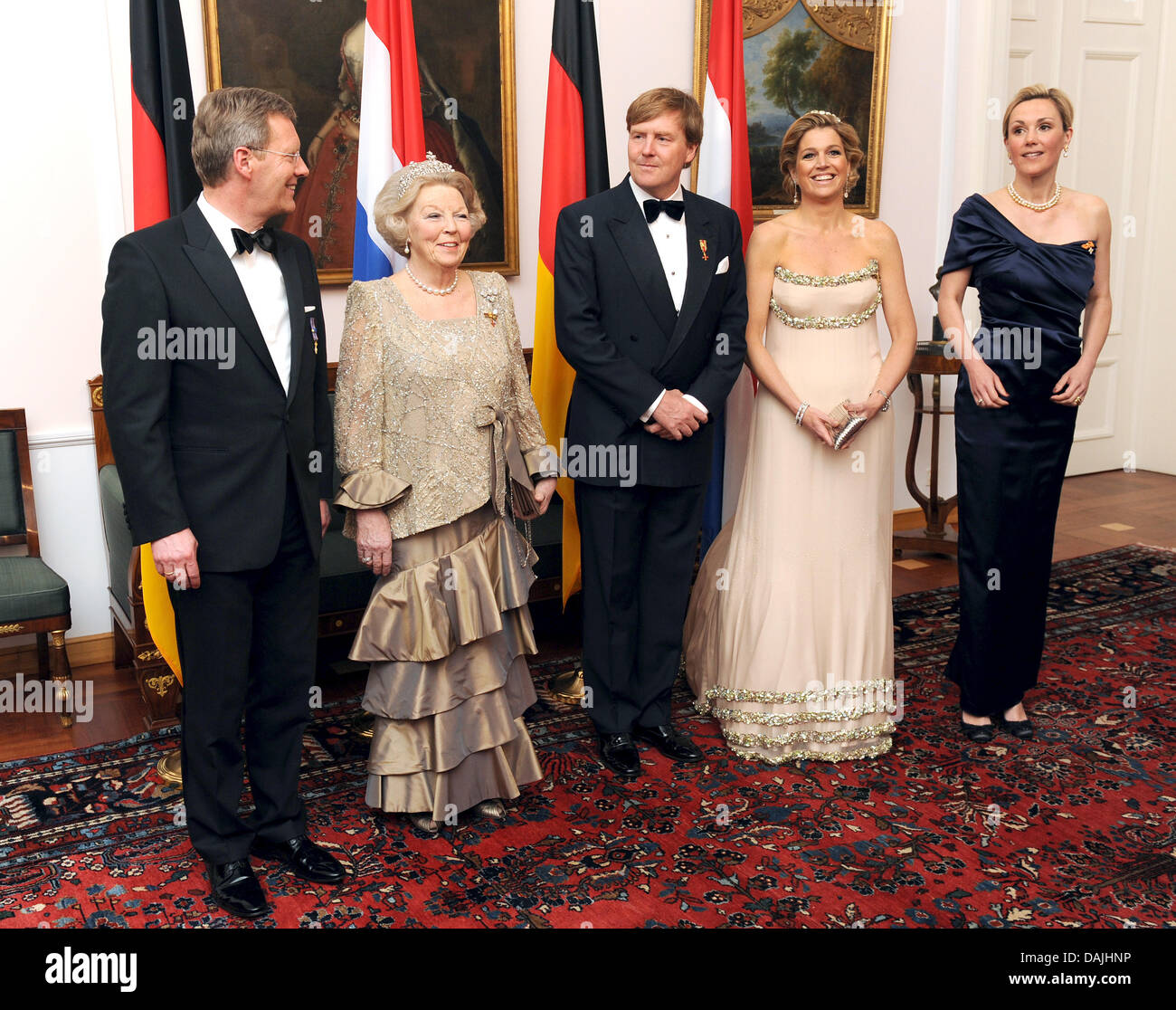 Queen Beatrix (2-L), Prince Willem-Alexander (3-L) and Princess Maxima ...